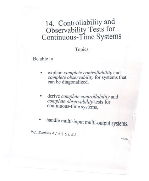 controllability and observability tests for continuous time systems ecse 6400 docsity