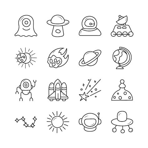 premium vector space vector outline hand draw icon set 4
