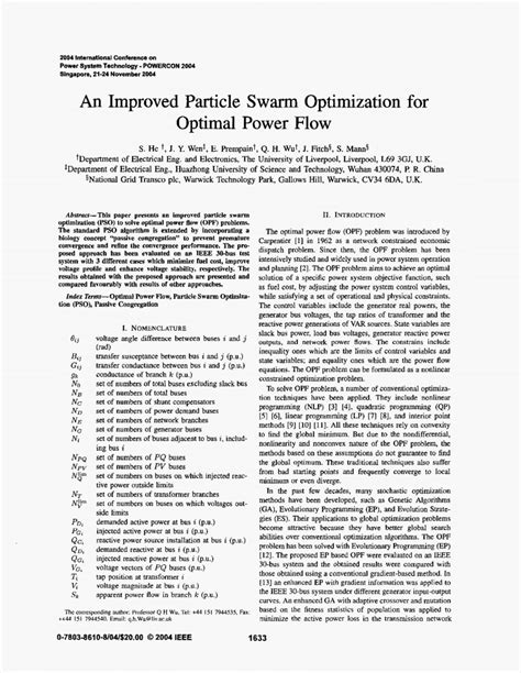 pdf an improved particle swarm optimization for optimal power flow