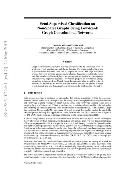 semi supervised classification on non sparse graphs using low rank graph convolutional networks