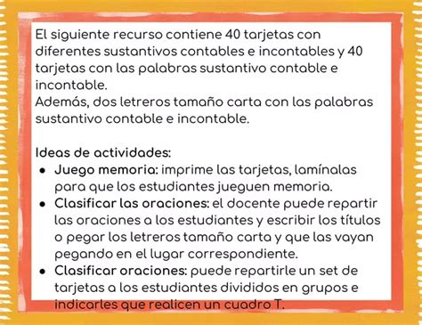 Los Sustantivos Contables E Incontables Juego Memoria Nouns