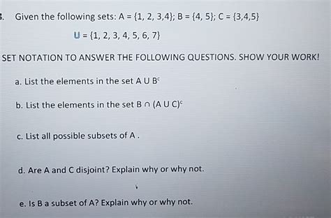 solved 3 given the following sets a 1 2 3 4 b 4 5