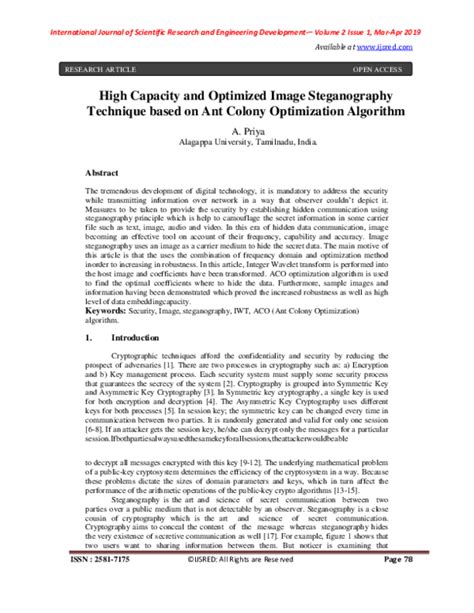 pdf high capacity and optimized image steganography technique based on ant colony optimization