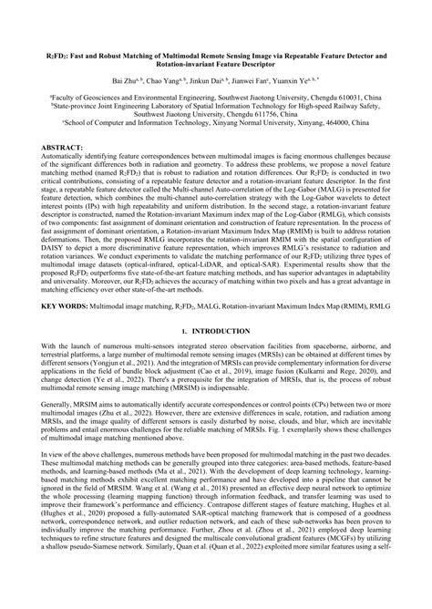 pdf r2fd2 fast and robust matching of multimodal remote sensing image via repeatable feature