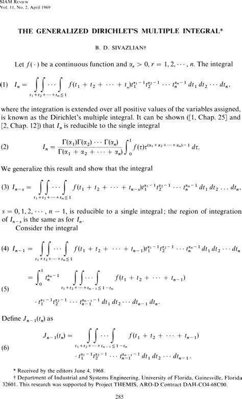 the generalized dirichlet s multiple integral siam review