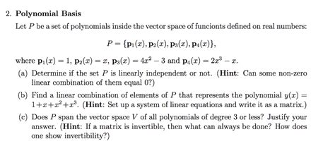 solved 2 polynomial basis let p be a set of polynomials