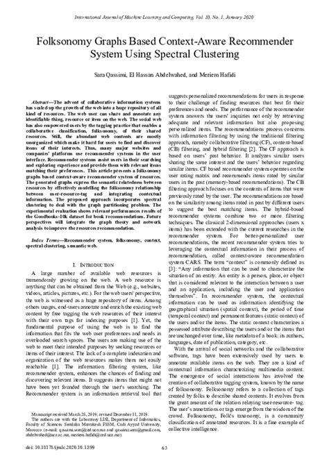 pdf folksonomy graphs based context aware recommender system using spectral clustering