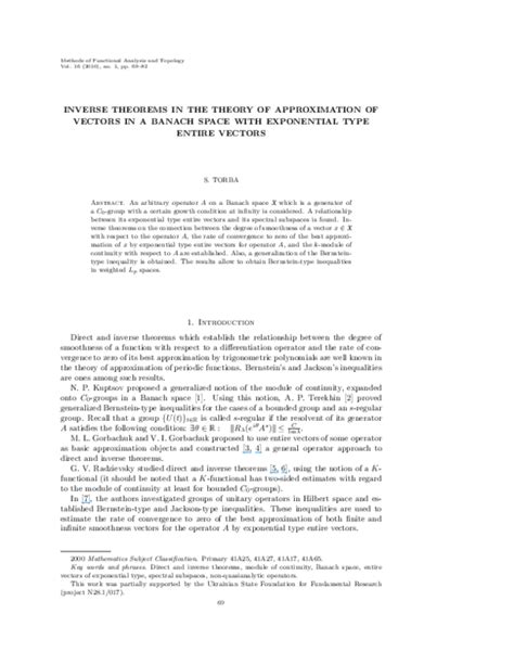 pdf inverse theorems in the theory of approximation of vectors in a banach space with