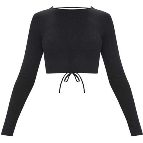 Red Lace Up Back Long Sleeve Crop Top 15590 Clp Liked On Polyvore Featuring Tops Shirts