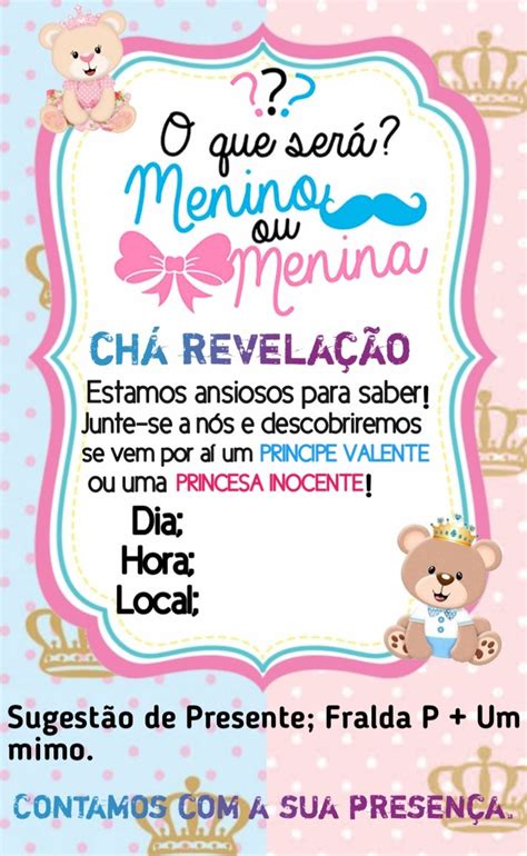 Cha revelação príncipe ou princesa Convite cha revelacao