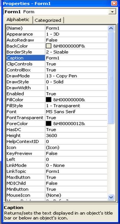 visual basic 6 0 tutorials code and project for beginners properties window of visual basic 6 0