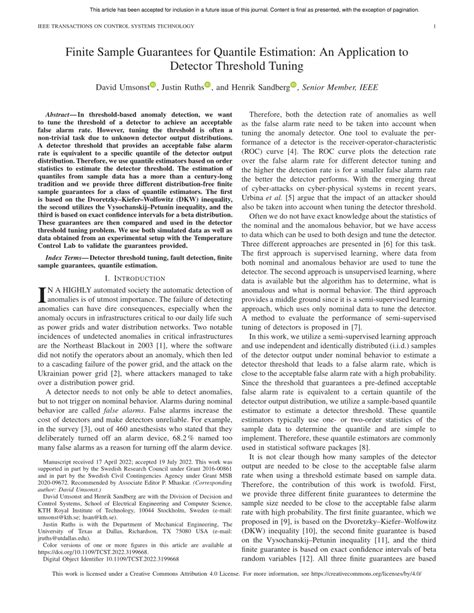 pdf finite sample guarantees for quantile estimation an application to detector threshold tuning