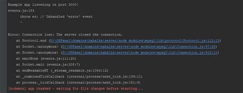 javascript error connection lost the server closed the connection mysql node stack overflow