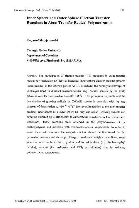 PDF Inner Sphere And Outer Sphere Electron Transfer Reactions In Atom