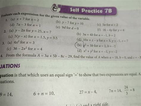 self practice 78 evaluate each expression for the given value of the vari