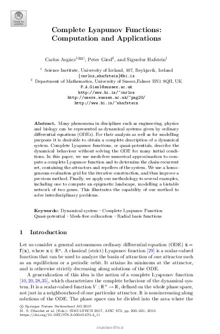 pdf complete lyapunov functions computation and applications sigurdur hafstein