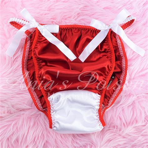 Christmas Anias Poison Sissy Mens Satin Red And White Classic Wet Look Mens Holiday Panties Sz