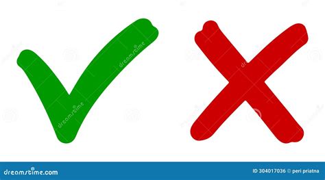 Hand Drawn Of Green Check Mark And Red Cross Isolated Right And Wrong