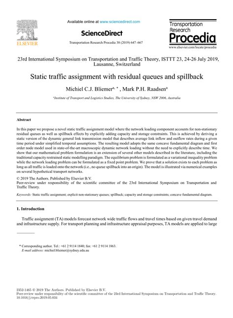 pdf static traffic assignment with residual queues and spillback