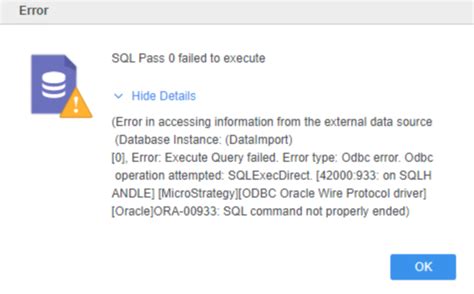 kb485604 oracle error message “ora 00933 sql command not properly ended” when importing data
