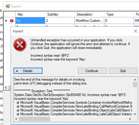 Sql Server System Data Sqlclientexception Incorrect Syntax Near P2