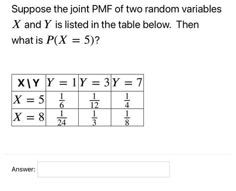 solved suppose the joint pmf of two random variables x and y