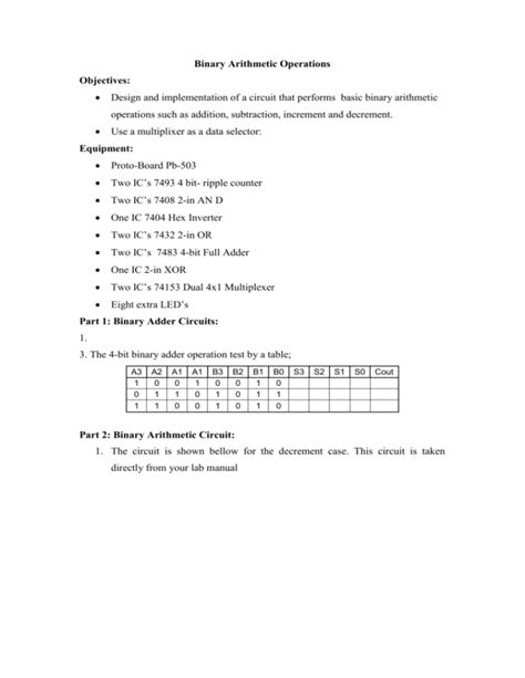 binary arithmetic operations