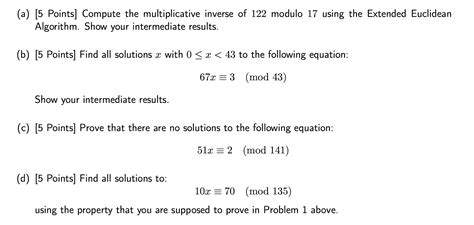 solved compute the multiplicative inverse of 122 modulo 17