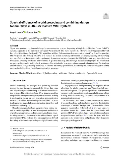 spectral efficiency of hybrid precoding and combining design for mm wave multi user massive mimo