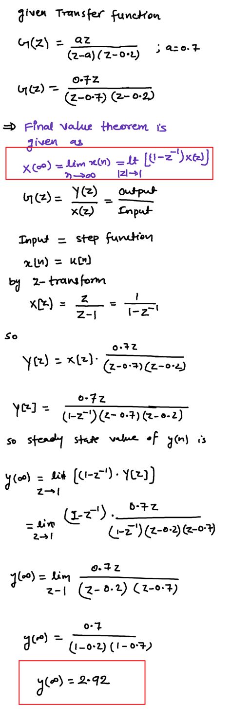 [solved] use the final value theorem of the z transform to find the steady course hero