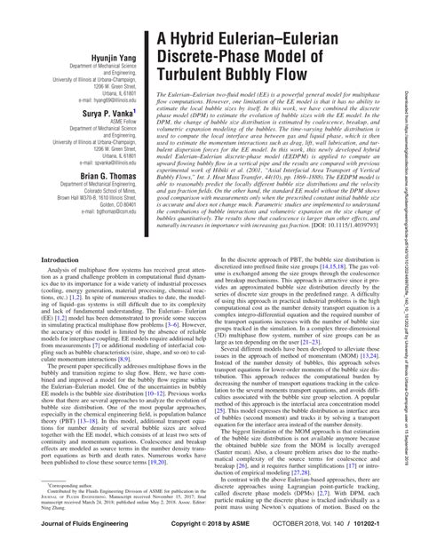 pdf a hybrid eulerian eulerian discrete phase model of turbulent bubbly flow