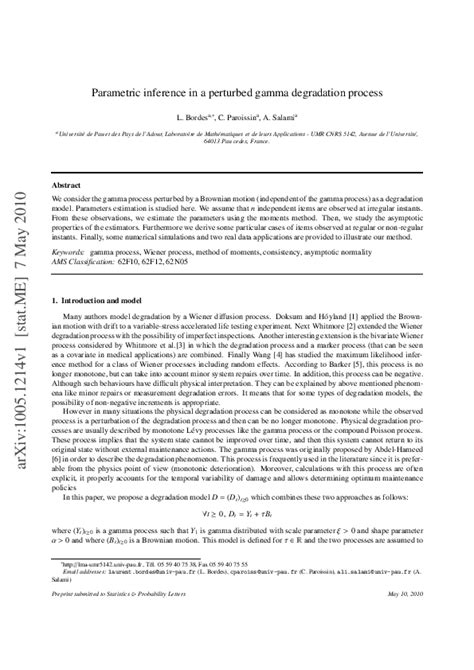 pdf parametric inference in a perturbed gamma degradation process christian paroissin