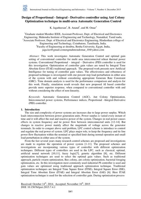pdf design of proportional integral derivative controller using ant colony optimization