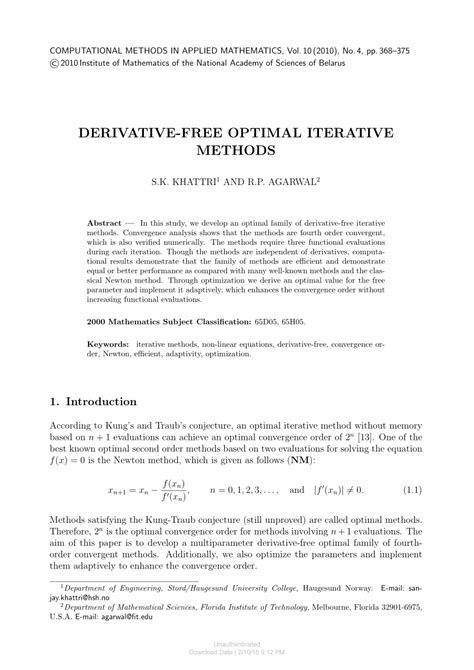 pdf derivative free optimal iterative methods