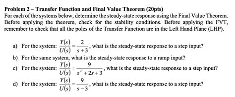 solved problem 2 transfer function and final value theorem
