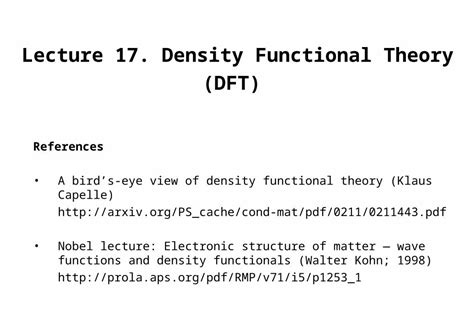 ppt lecture 17 density functional theory dft references a bird s eye view of density