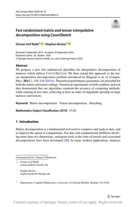 fast randomized matrix and tensor interpolative decomposition using countsketch request pdf