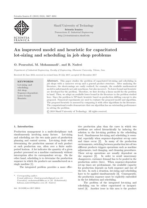 pdf an improved model and heuristic for capacitated lot sizing and scheduling in job shop problems