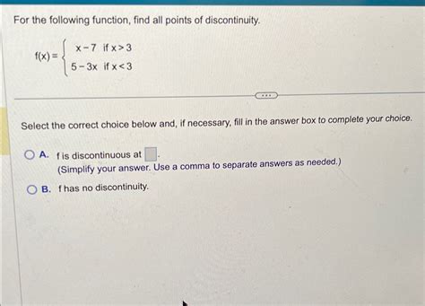 solved for the following function find all points of