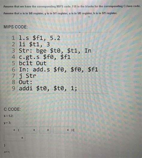 solved assume that we have the corresponding mips code fill