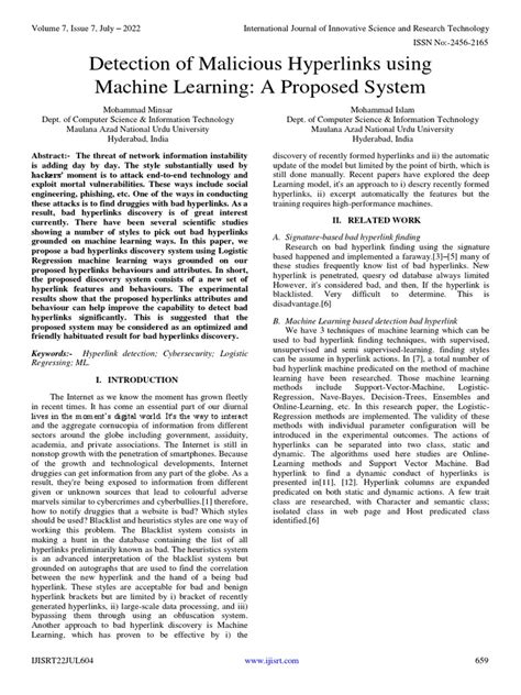 detection of malicious hyperlinks using machine learning a proposed system pdf machine