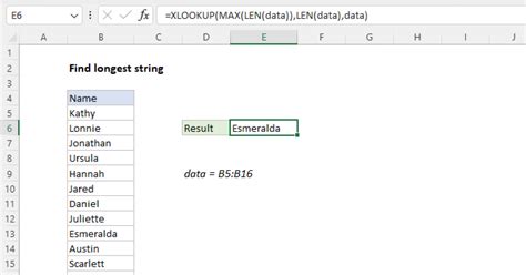 find longest string excel formula exceljet