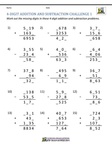 Addition And Subtraction Worksheets For Grade 4 – Free Printable ...