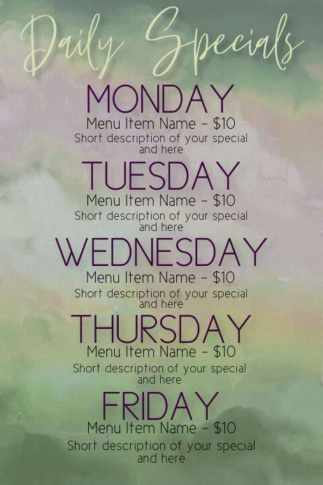 Daily Specials Menu Template - SCIENCE EDUCATION