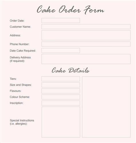 Free Cake Order Form Template – Instructions, Pdf & Complete Guide ...