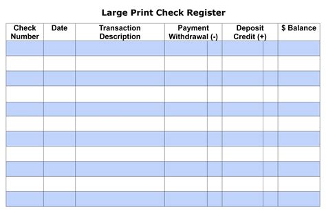 Large Print Check Register Printable Pdf Free Download - DID YOU KNOW!