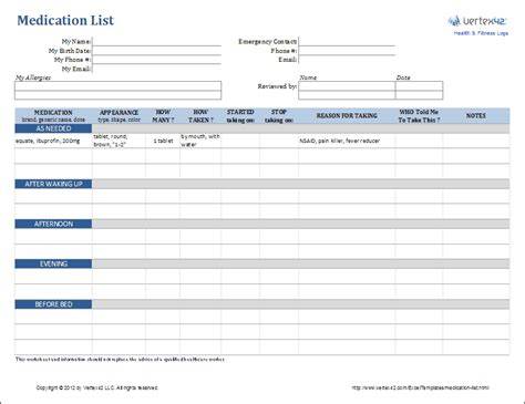 Medication List Template Excel – Free Editable Template & Examples ...