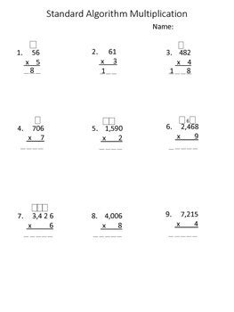 Multiplication Standard Algorithm Worksheets – Free Printable Practice ...