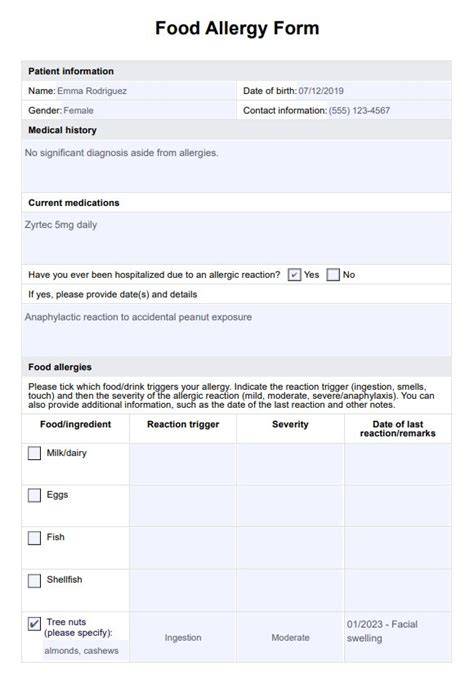 Printable Allergy Form Template – Instructions, Pdf & Complete Guide ...