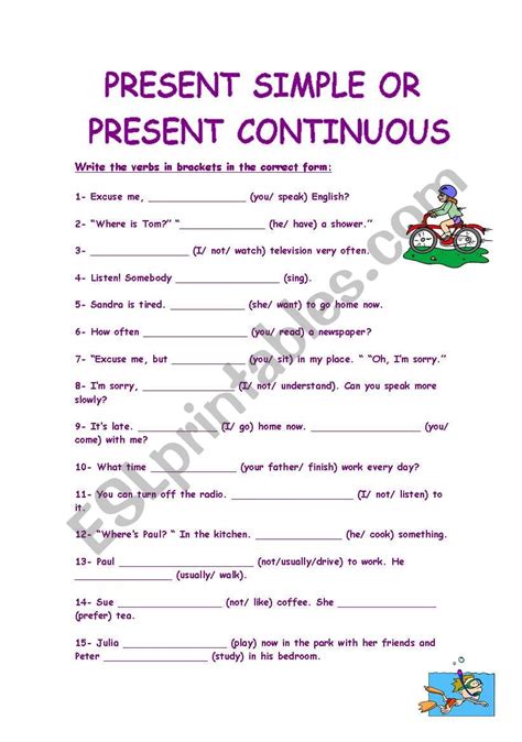 Simple Present Vs Present Continuous Worksheet - SCIENCE EDUCATION